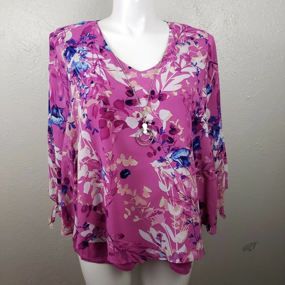 JM Collection | Tops | Nwt Jm Collection Top Pink Floral Blouse Sheer ...